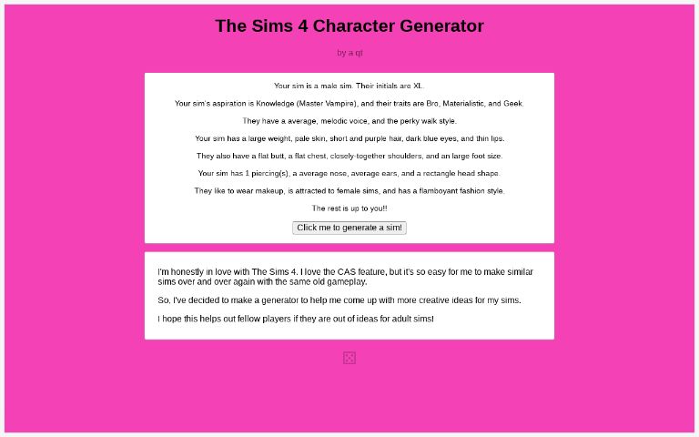 The Sims 4 Character Generator