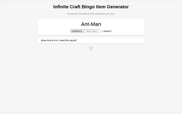 Infinite Craft Bingo Item Generator