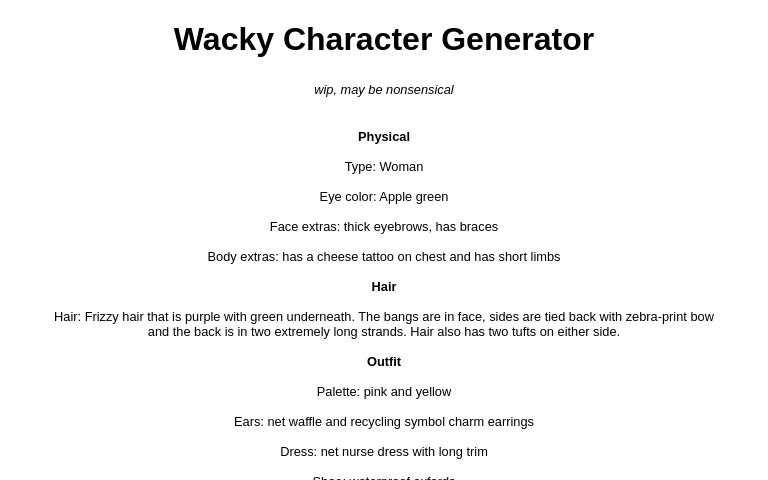 Wacky Character Generator