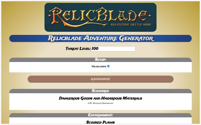 Relicblade Adventure Generator