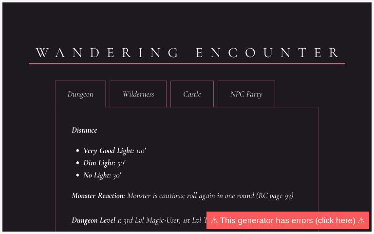 RC - Wandering Encounters ― Perchance Generator
