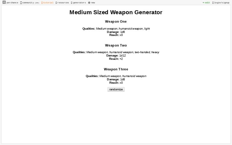 Medium Sized Weapon Generator
