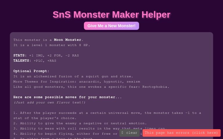 SnS Monster Maker Helper ― Perchance Generator