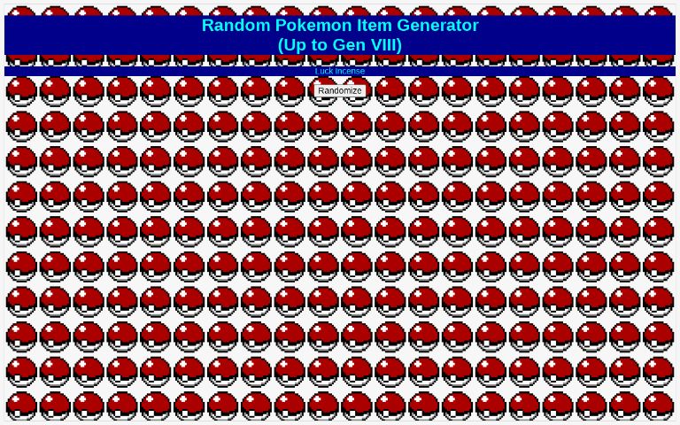Random Pokemon Item Generator (Up to Gen VIII)
