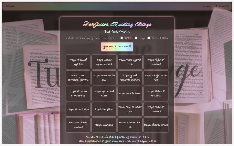 Fanfic Reading Bingo ― Perchance Generator