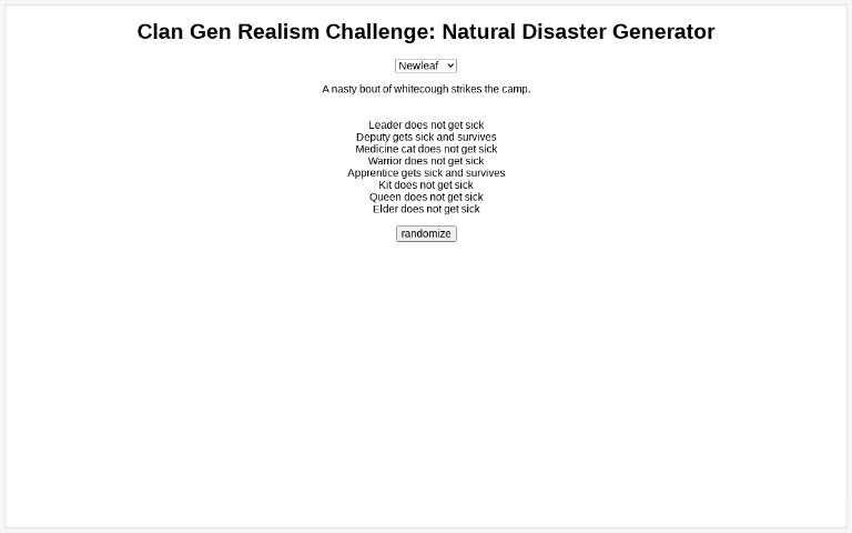 Clan Gen Realism Challenge: Natural Disaster Generator