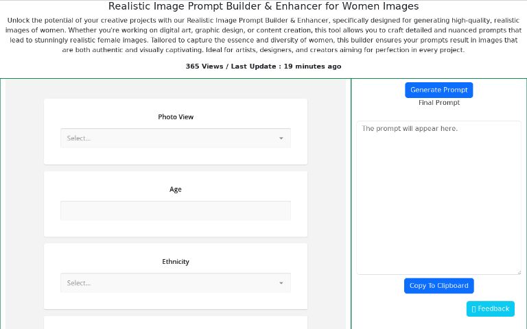 Realistic Image Prompt Builder & Enhancer for Women Images ― Perchance ...