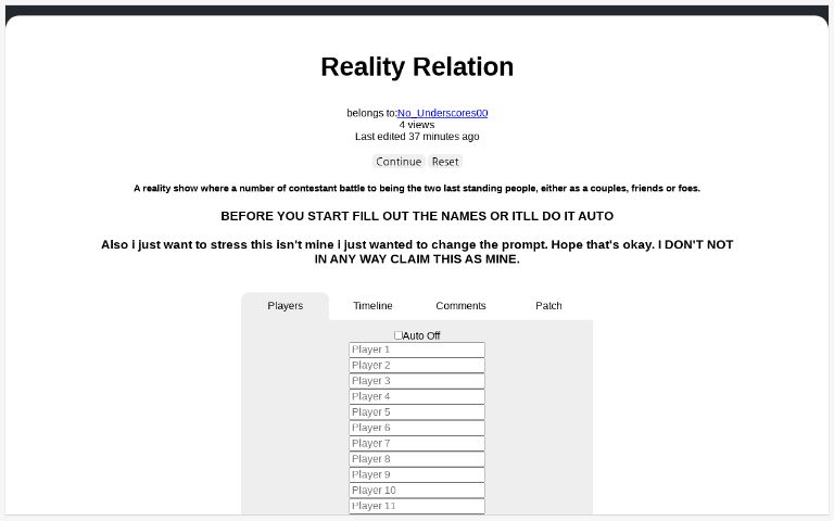 Reality Relations ― Perchance Generator