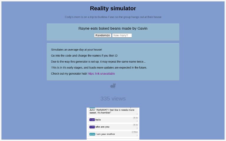 Reality simulator ― Perchance Generator
