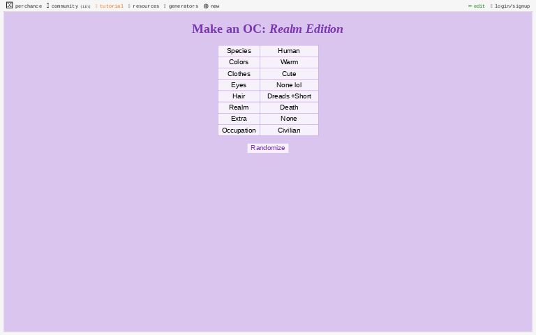 Make an OC: Realm Edition ― Perchance Generator