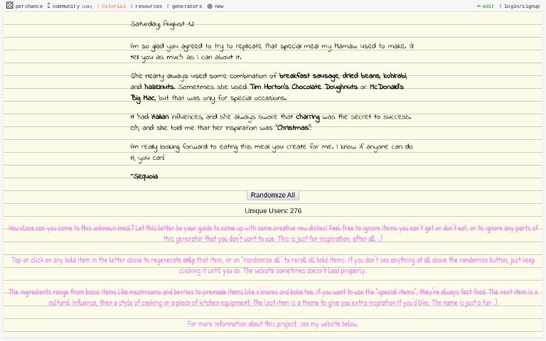 Recipe Letter ― Perchance Generator