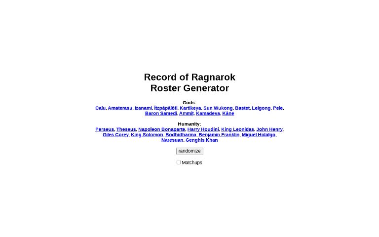Record of Ragnarok Roster Generator