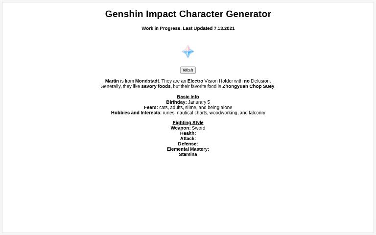 Genshin Impact Character Generator