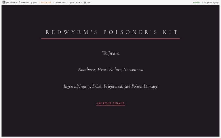 Redwyrm's Poisoner's Kit ― Perchance Generator