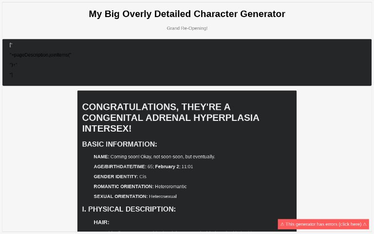 My Big Overly Detailed Character Generator