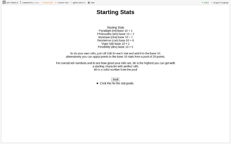 Starting Stats ― Perchance Generator