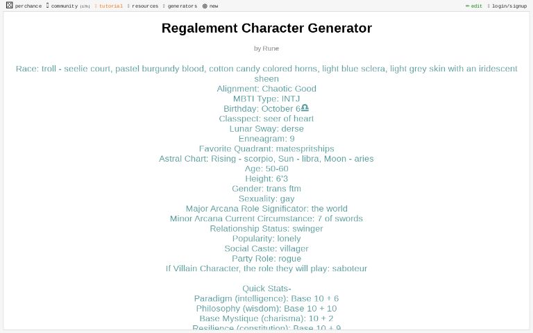 Regalement Character Generator