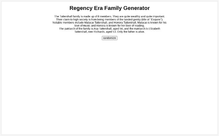 Regency Era Family Generator
