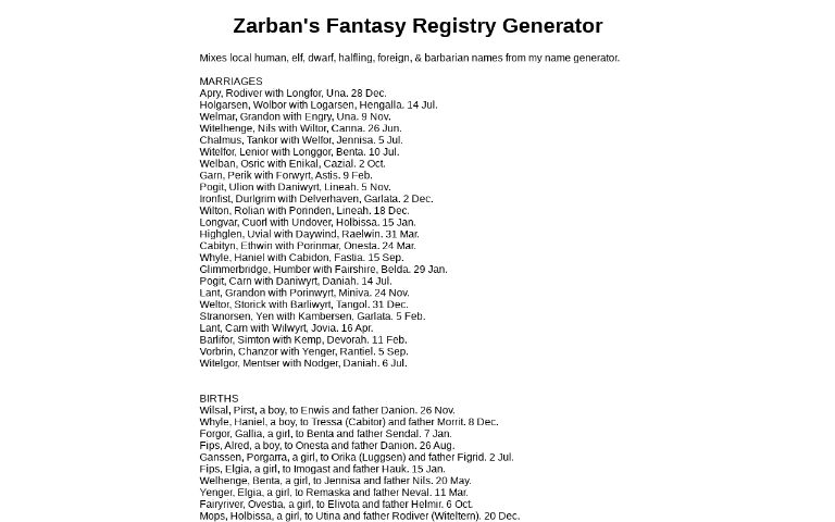 Zarban's Fantasy Registry Generator