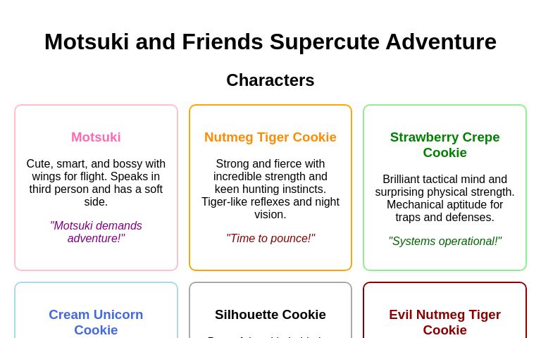 Motsuki and Friends Supercute Adventure ― Perchance Generator