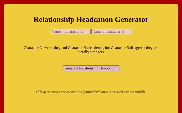 Relationship Headcanon Generator
