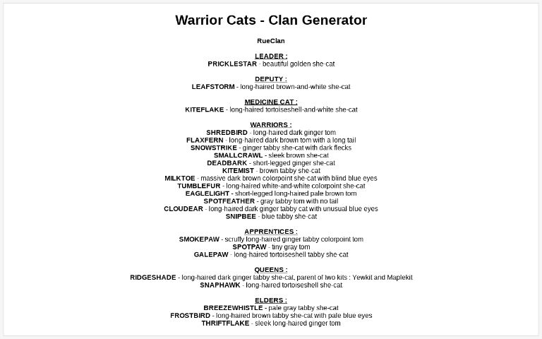Warrior Cats - Clan Generator