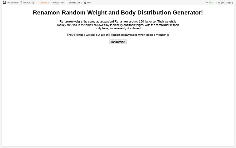 Renamon Random Weight and Body Distribution Generator!