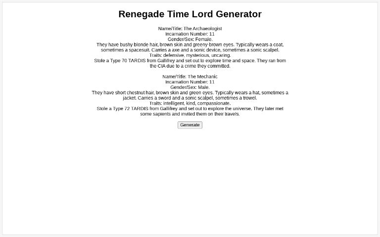 Renegade Time Lord Generator