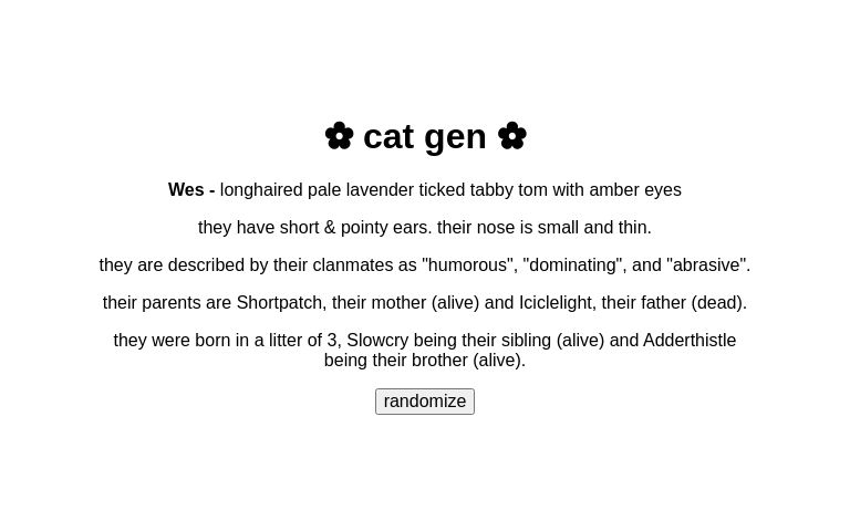 cat gen ― Perchance Generator