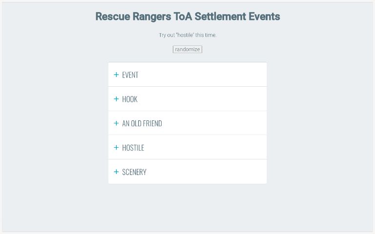 Rescue Rangers ToA Settlement Events ― Perchance Generator