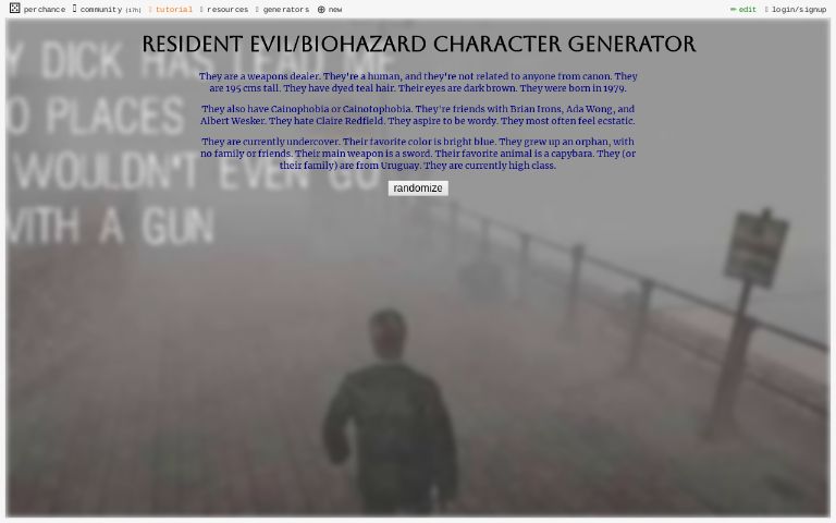 Resident Evil/Biohazard character generator