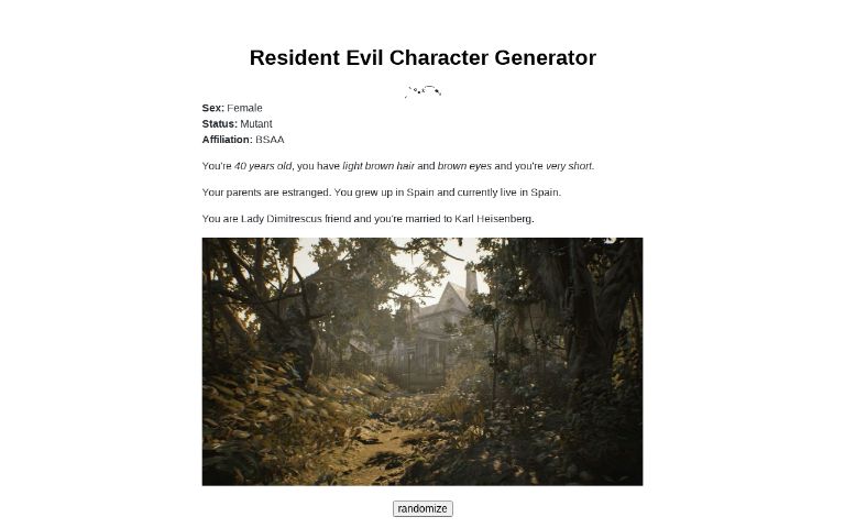 Resident Evil Character Generator