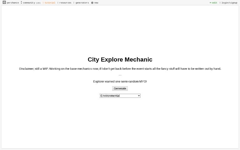 City Explore Mechanic ― Perchance Generator