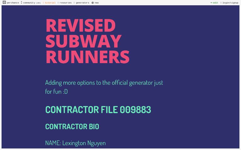 Revised Subway Runners ― Perchance Generator