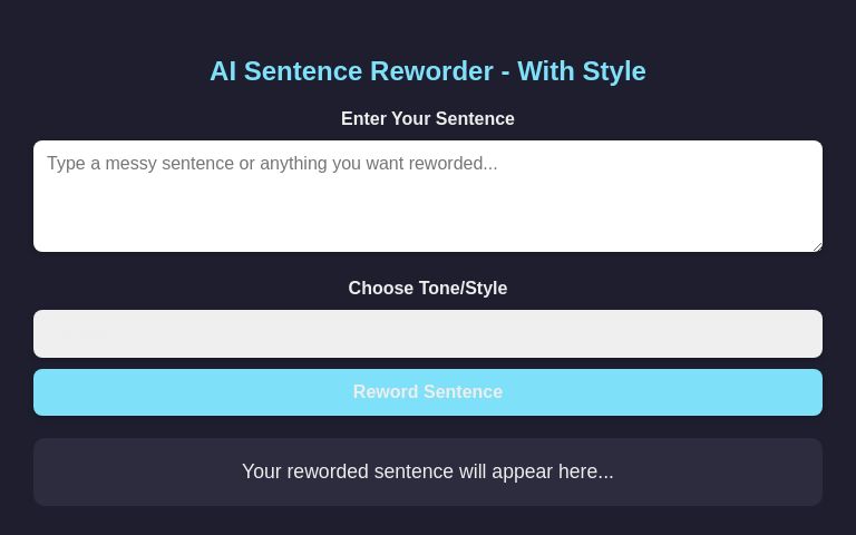 AI Sentence Reworder - With Style ― Perchance Generator