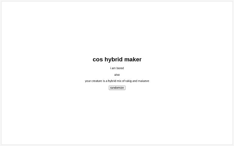 cos hybrid maker ― Perchance Generator