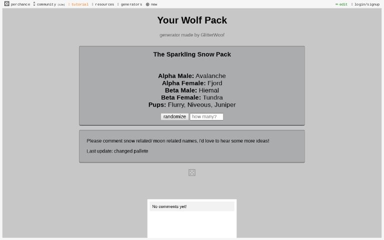 Your Wolf Pack ― Perchance Generator