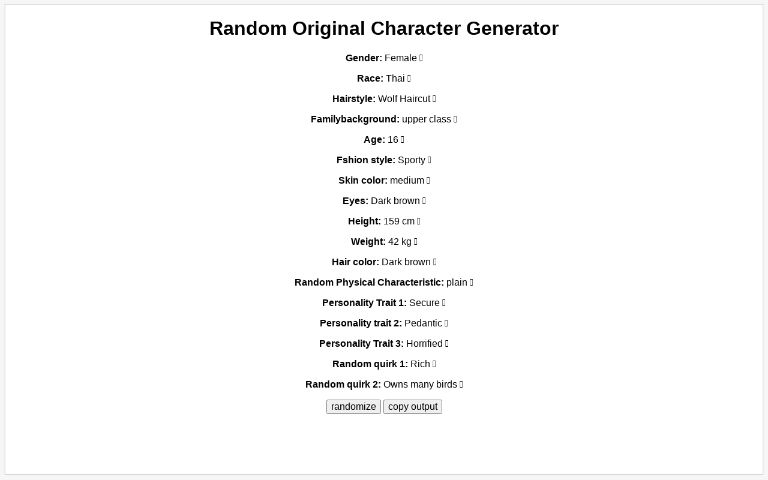 Random Original Character Generator