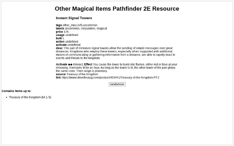 Other Magical Items Pathfinder 2E Resource ― Perchance Generator