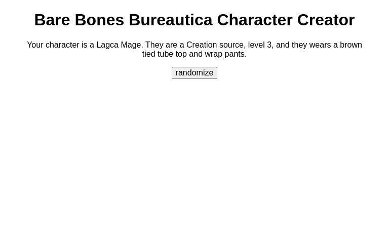 Bare Bones Bureautica Character Creator ― Perchance Generator
