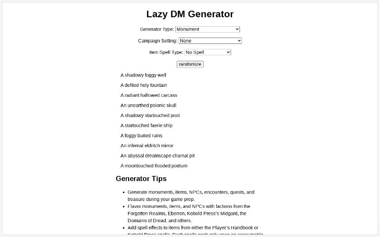 Lazy DM Generator
