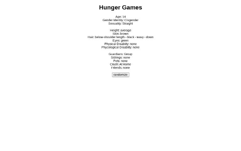 Hunger Games ― Perchance Generator