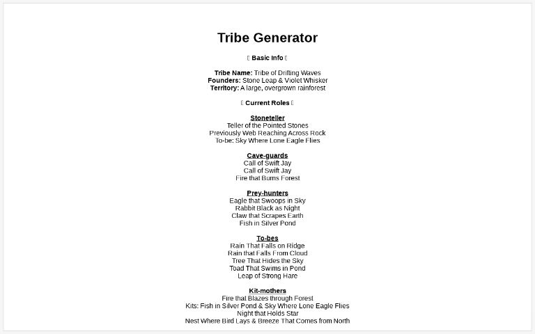 Tribe Generator