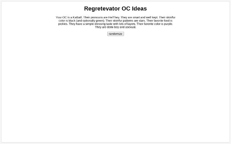 Regretevator OC Ideas ― Perchance Generator