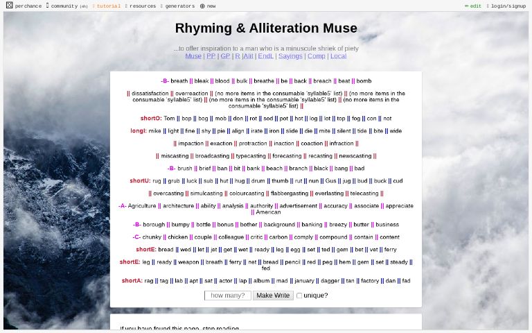Rhyming & Alliteration Muse ― Perchance Generator