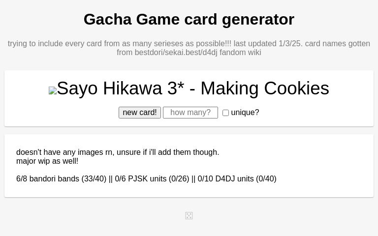 Gacha Game card generator