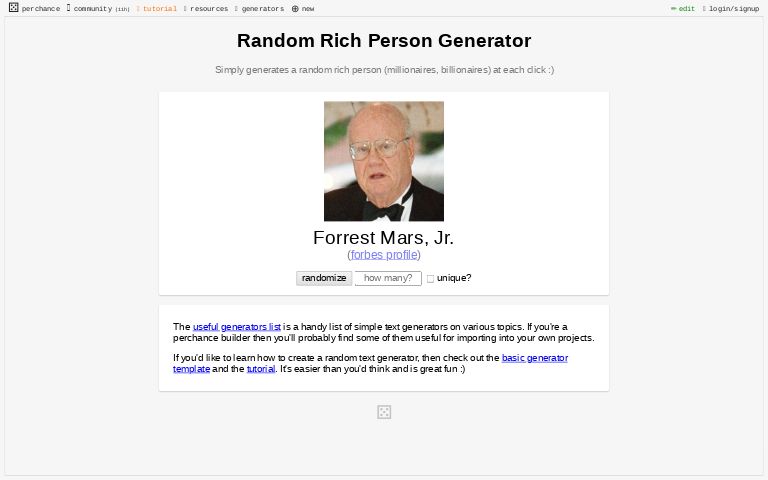 Random Rich Person Generator