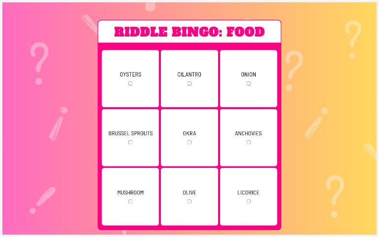 Riddle Bingo: Food ― Perchance Generator