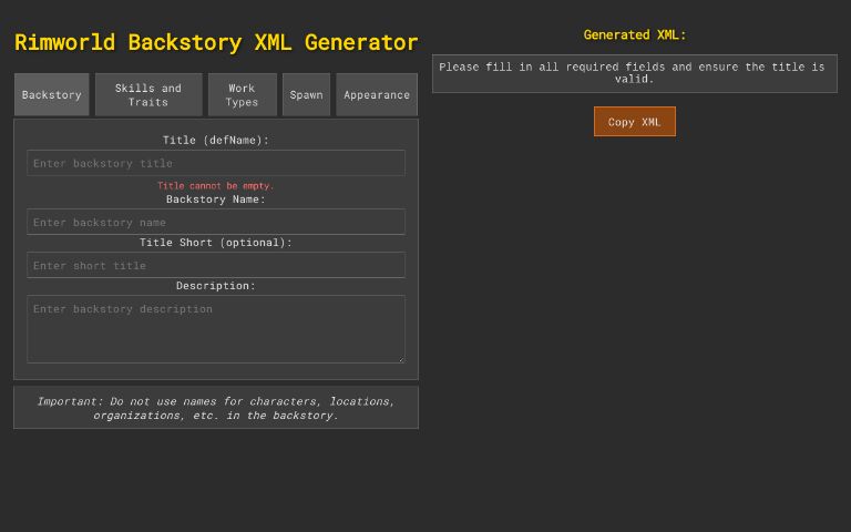 Rimworld Backstory XML Generator