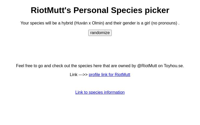 RiotMutt's Personal Species picker ― Perchance Generator